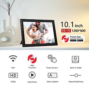 32GB FRAMEO 10.1 Inch Smart WiFi Digital Photo Frame 1280x800 IPS LCD Touch Screen, Auto-Rotate Portrait and Landscape, Share Moments Instantly via Frameo App from Anywhere