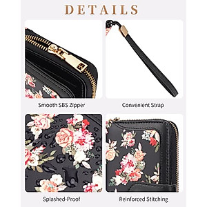 Marvolia Wristlet Wallets for Women - RFID Blocking Wallet Printed Clutch Wallet PU Leather Card Holder Ladies Wallet Zip Around Wallets - Blooming Flowers