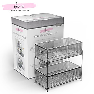 Kitchen Bathroom Under Sink Organizer and Storage | 2-Tier Steel Pull-Out Rack for Cabinet and Shelf | No Assembly Required | Durable | Premium Quality | Ikumi Home Essentials