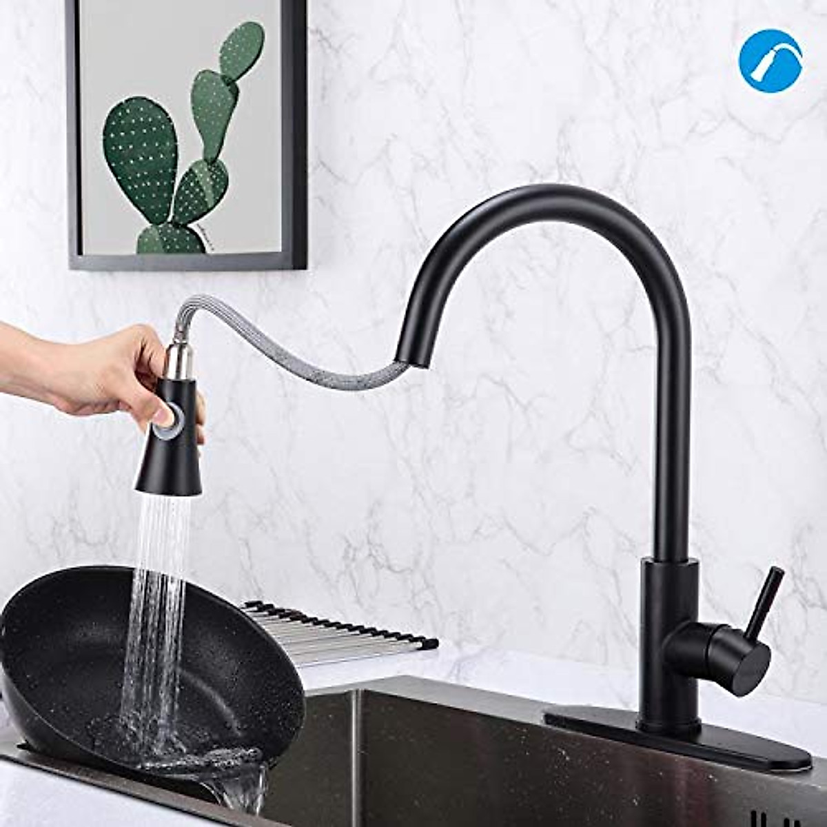 GUSITE Kitchen Sink Faucet, 304 Stainless Steel Single Handle Pull Out Kitchen Faucet with Pull Down Sprayer, Deck Plate, 1 or 3 Hole for Camper Farmhouse RV Kitchen Sink