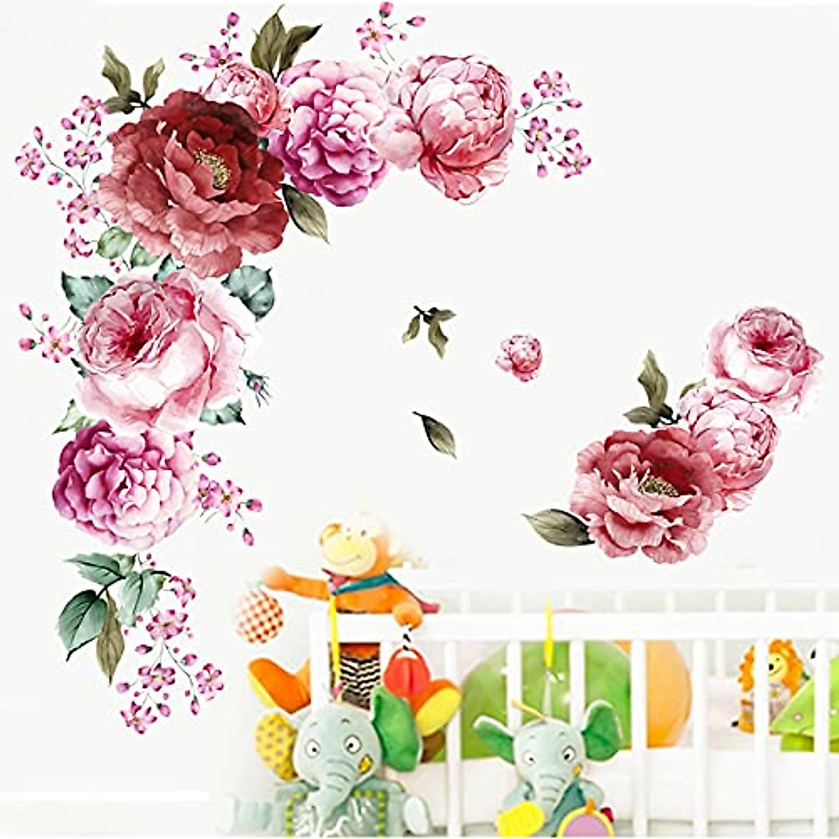 Peony Flower Wall Stickers 3D Pink Flowers Wall Decals, Peel and Stick ...