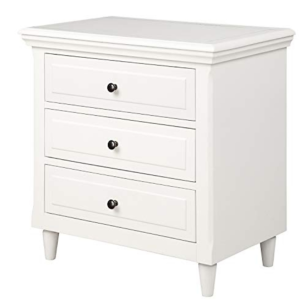 Knocbel 3-Drawer Night Stand, Solid Wood Bedside Nightstand Sofa Side End Table, Fully Assembled, 28.1" H x 27.9" W x 16.9" D (White)