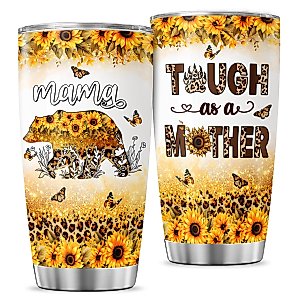For Mothers Day Women Mother Mom Funny Coffee Leopard Print Cups Insulated Tumblers Cheetah Handle, Mama Bear Gifts, Mama Bear Sunflower, Tumbler 20 Oz With Lid And Straw