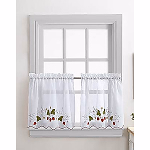 CHF Strawberry Garden Kitchen Curtain Window Swag Pair, Rod Pocket, 28W x 30L inch, Red