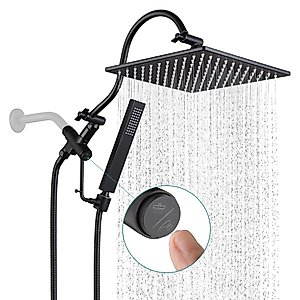 SWKB All Metal 10 inch Shower Head With Handheld Combo With Press Button 2-Way Diverter,Handheld Shower Wand,12 inch Adjustable Shower Extension Arm,Include 71 Inch / 6 ft Hose,Matte Black