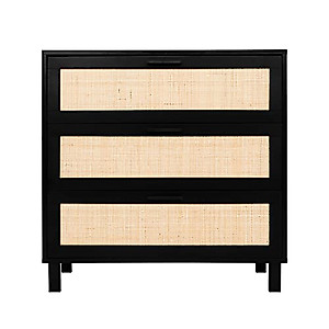 CREATIVELAND 3 Drawer Dresser, Oxford Rattan Chest of Drawers End Cabinets Storage Corner Bedside Table for Bedroom,Living Room,Entryway, Durable Modern Luxury Furniture Decorative (Black)