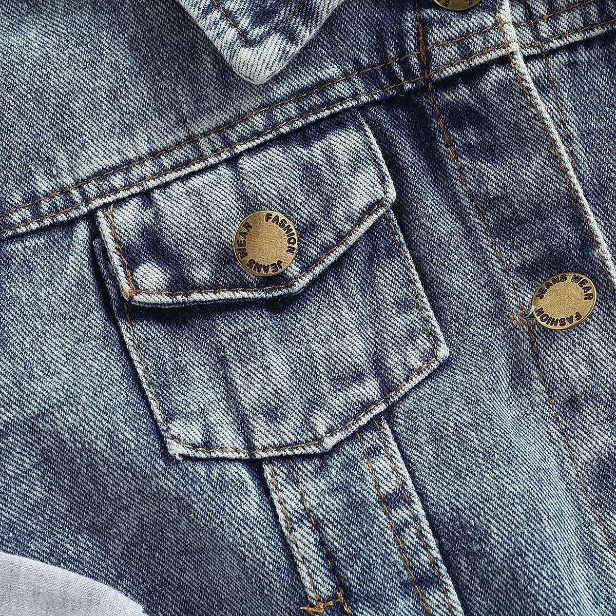 Kids Toddler Baby Girl Boy Denim Jacket Hoodie Button Coat Top Spring Fall Outfit Clothes (Grey, 4-5 Years)