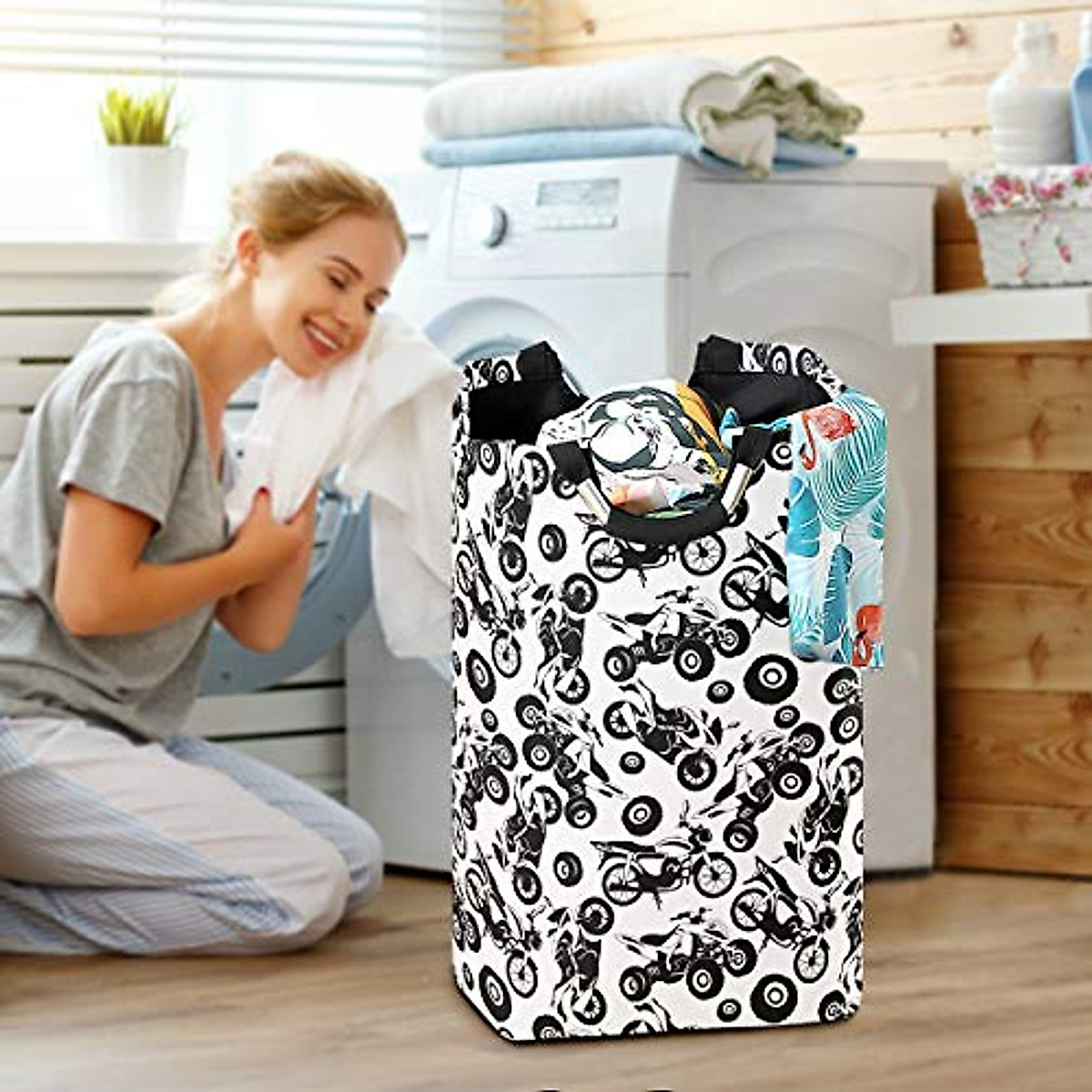 Nobranded Collapsible Laundry Basket Foldable Laundry Hamper - Motorcycle Quad Large Bathroom Clothes Bag Waterproof Washing Bin