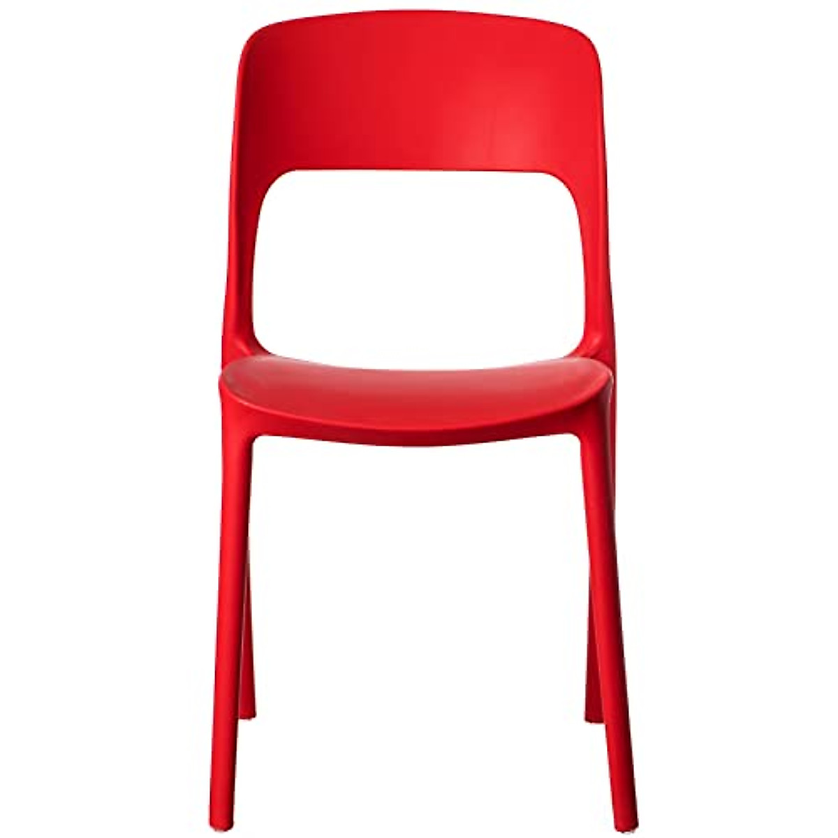 Fabulaxe Modern Plastic Outdoor Dining Chair with Open Curved Back, Red Set of 4