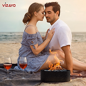 Vizayo Tabletop Fire Pit for Patio - 14.2 x 10.2 inch Indoor Outdoor Table Top Firepit Bowl - Use Gel Fuel Cans, Bioethanol or Isopropyl Alcohol - Tabletop Fireplace for Balcony, Patio Decor - Black