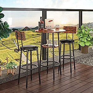 GNIXUU 3-Piece Pub Table and Chairs Set of 2,Round Bistro Bar Table Set, High Top Kitchen Table and 2 Upholstered Stools for Small Space Rustic Brown (23.62 inches)