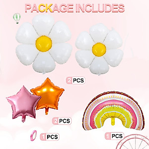 Daisy Groovy Balloon Boho Rainbow Balloon Groovy Birthday Party Decorations Daisy Flower Star Foil Balloons for Groovy Party Supplies Two Groovy Birthday Baby Shower Decor Supplies