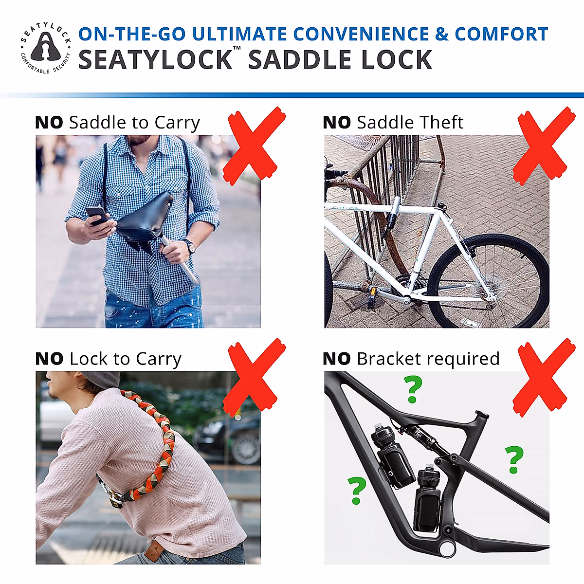 Seatylock Hybrid Saddle Bike Lock - Multi Patent 2 in 1 Locking Bike Seat Doubles As Saddle or Bicycle Guard - Innovative Lightweight Anti Theft Bike Lock and Saddle with Keys