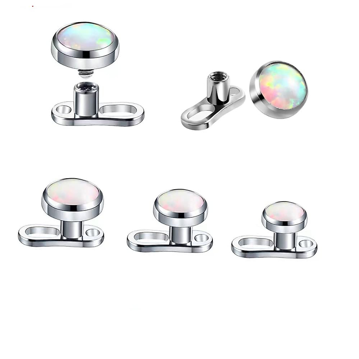 Piercingpops 9Pcs 14g Stainless Steel Cubic Zirconia/Opal Dermal Anchor Tops and Base Microdermals for Body Piercing (B: 9PCS-Mixed Style)