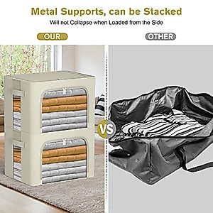 2 Pack Clothes Storage Bins, Stackable Oxford Frame Storage Box, Clothing Organizer Containers, Foldable Storage Bag for Closet, Living Room with Clear Window.(Light Grey,19.7*15.7*13inch,66L)