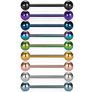 VCMART 14G Tongue Rings Nipple Straight Barbells Surgical Steel Body Piercing Jewelry 14mm