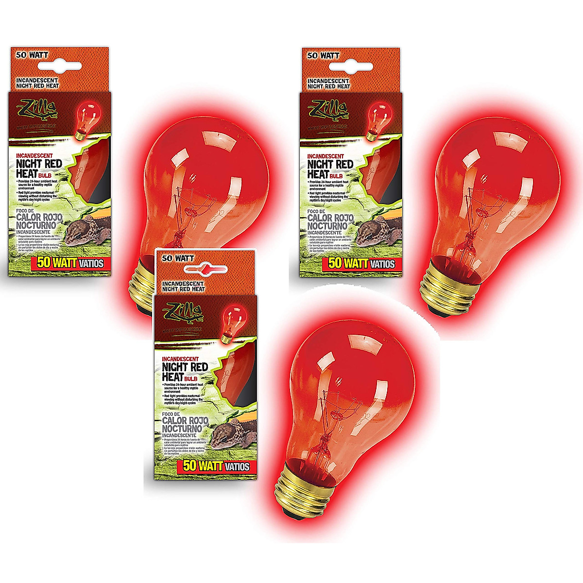 Zilla Incandescent Bulb, Night Red Heat, 50 Watt (3 Pack)
