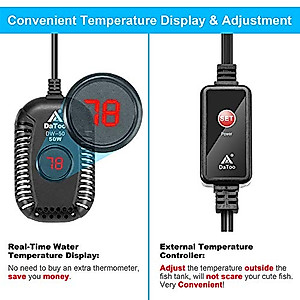 DaToo Small Aquarium Heater 50W Mini Fish Tank Heater 50 Watt Submersible with LED Temperature Display