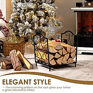 S AFSTAR 1.5Ft/17.5” Firewood Rack Outdoor Indoor, Heavy Duty Firewood Rack Bracket with Elegant Patterns & Raised Legs, Decorative Log Rack Wood Holder, Fireplace Wood Storage Rack, Easy Assembly