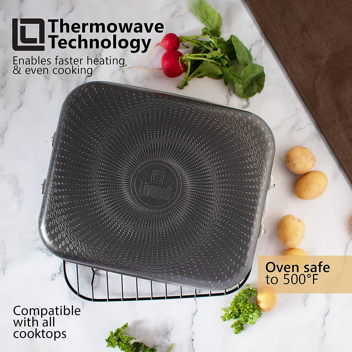 LIVWELL DiamondClad Hybrid Nonstick Frying Pan 14-Inch Quart - Home and Kitchen Gift - Hybrid Cookware Set - Stainless Steel Sauté Pan - Skillets and Frying Pan Nonstick with Rack - Deep Frying Pan