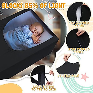 Preboun 2 Pcs Blackout Cover Compatible with Pack N Play, Black Crib Canopy Cover Breathable Travel Netting Tent Portable Stretchy Netting Cover for Indoor Outdoor Playard to Sleeping or Play