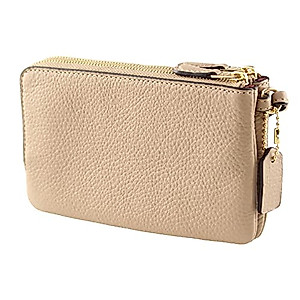Coach Leather Double Corner Zip Wristlet Taupe Style No. 6649