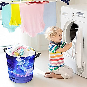 Comics Pegasus Laundry Hamper Round Canvas Fabric Baskets with Handles Waterproof Collapsible Washing Bin Clothes Bag