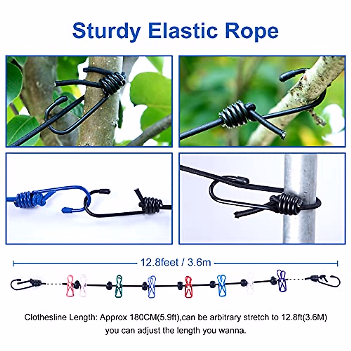 2 Pack Portable Travel Clothesline with 12 Clothespins, Clothes Line for Camping Accessories,Retractable Laundry Clothesline for Hiking,RV Accessories,Camping Gadgets,Laundry line for Drying Clothes