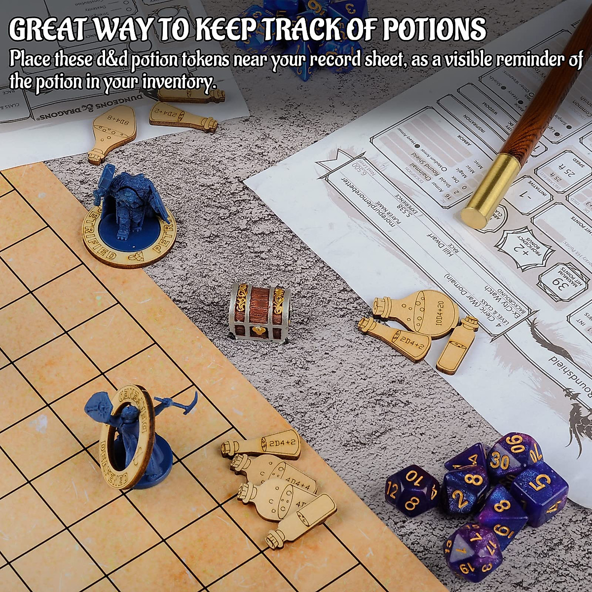 Healing Potion Tokens Set of 21 Wood Laser Cut and Etched DND Accessories for Dungeons and Dragons 5th Edition