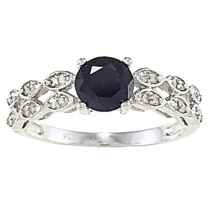 Sterling Silver 1.66ct Genuine Blue Sapphire and Pave Diamond Ring