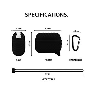 New SAMEO Design Soft Silicone Protective Case of AirPods Pro (Neck Strap, Case, Carabiner of 1 Set) DustProof, DropProof, Wireless Charing (Black)