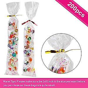 Pretzel Rod Bags, 2x10Inches 200PCs Pretzel Stick Bags, Pretzels Individual Bags with Ties