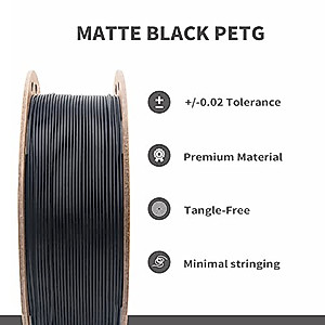 JAREES Petg Filament 1.75,Matte Black Petg Vacuum Sealed,Adhere Well 1kg Carton Spool Matte 3D Printer Filament,Dimensional Accuracy 1.75mm ±0.02mm,Print with Most 3D Printers Using 3D Filament