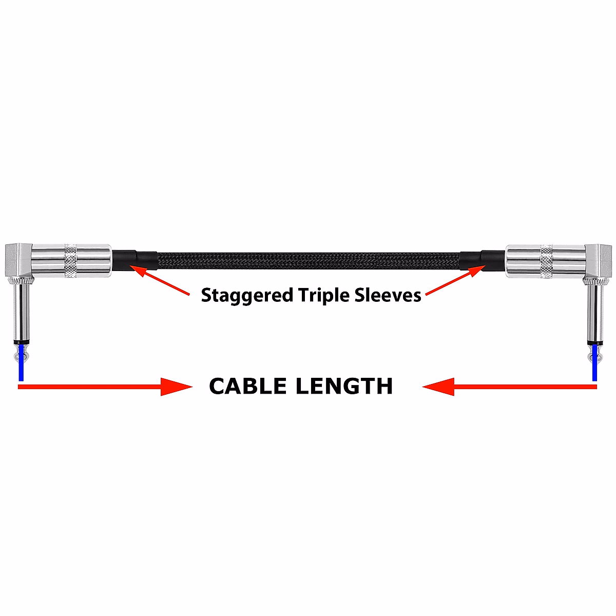 Audioblast - 2 Units - 1.5 Foot -HQ-1 Braid (Black) Flexible -Dual Shielded(100%)-Guitar Instrument Effects Pedal Patch Cable w/Eminence Right-Angled ¼ inch (6.35mm) TS Plugs & Double Staggered Boots