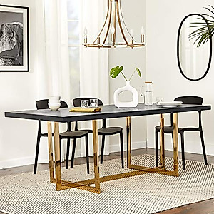 Meridian Furniture Elle Collection Modern | Contemporary Wood Veneer Top Dining Table with Durable Stainless Steel Base, 78" W x 39" D x 30" H