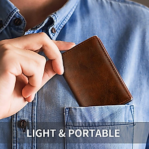 FESTAYA Slim Wallet for Men - Pop up Card Holder RFID Blocking Minimalist Business Credit Card Wallet with Money Pocket Metal Card Case for 7-10 Card Capacity (Brown)