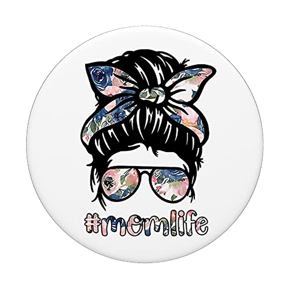 Pink Floral Mom Life Messy Bun Hair PopSockets Swappable PopGrip