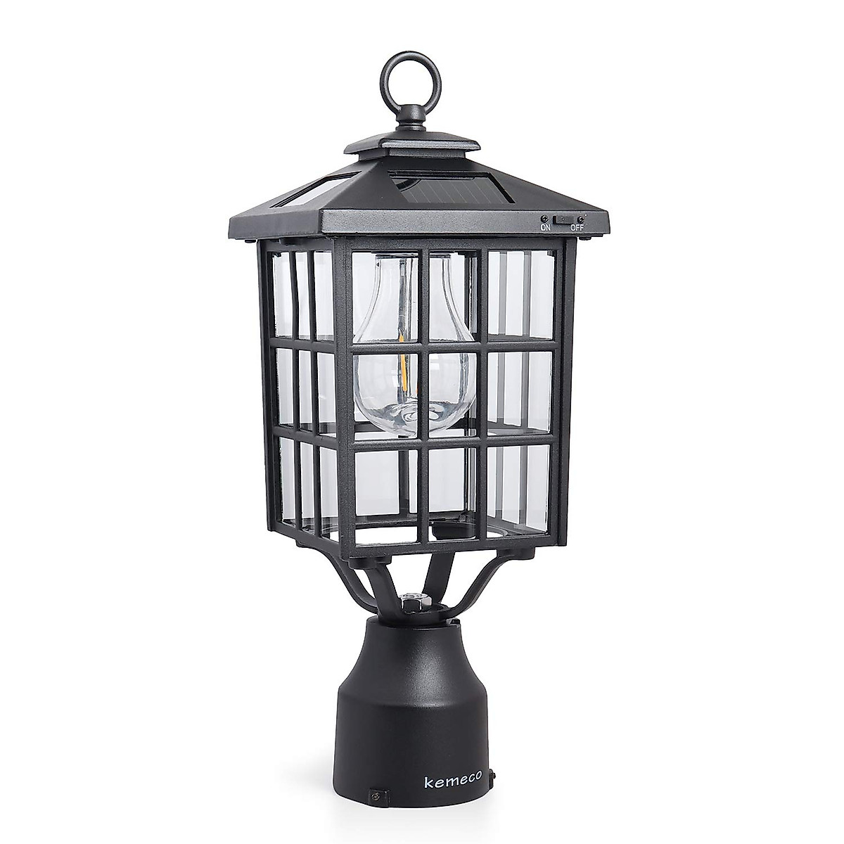 Kemeco ST4324Q-B Solar Post Light Squared Frame Exterior Waterproof Led Fixture for Outdoor Garden Street Post Pole Yard Driveway Walkway Entryways (Top Ring)