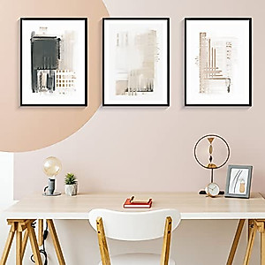 Canvas Wall Art, Set of 3 Framed Art Prints, Abstract Painting, Neutral Minimalist Print Set, 13x17inch Modern Wall Decor, For Bathroom Living Room Bedroom Office Kitchen