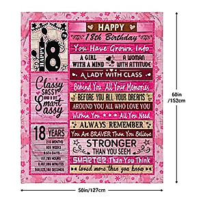 Ucuxuov 18th Birthday Gifts for Girl, 18 Birthday Decor for Girl Blanket 60"x50", Happy Birthday Gifts for 18 Year Old Girl, 18th Girl Birthday Gifts Ideas for Adult Bestie Sister Daughter Blankets