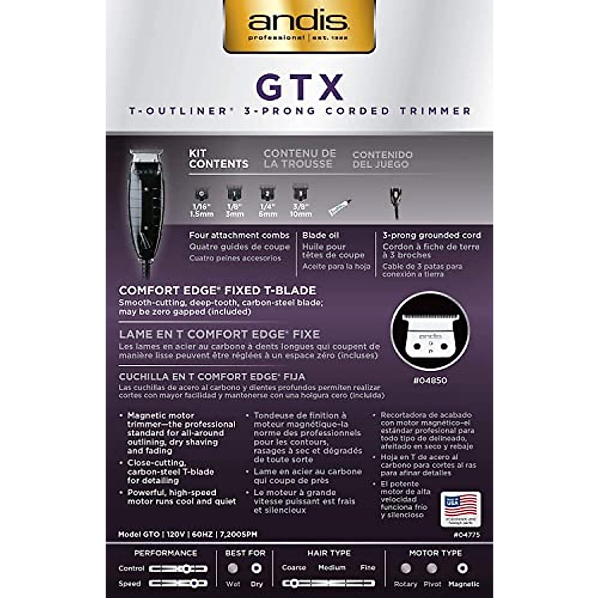 Andis 4775 GTX T-Outliner Trimmer, Black