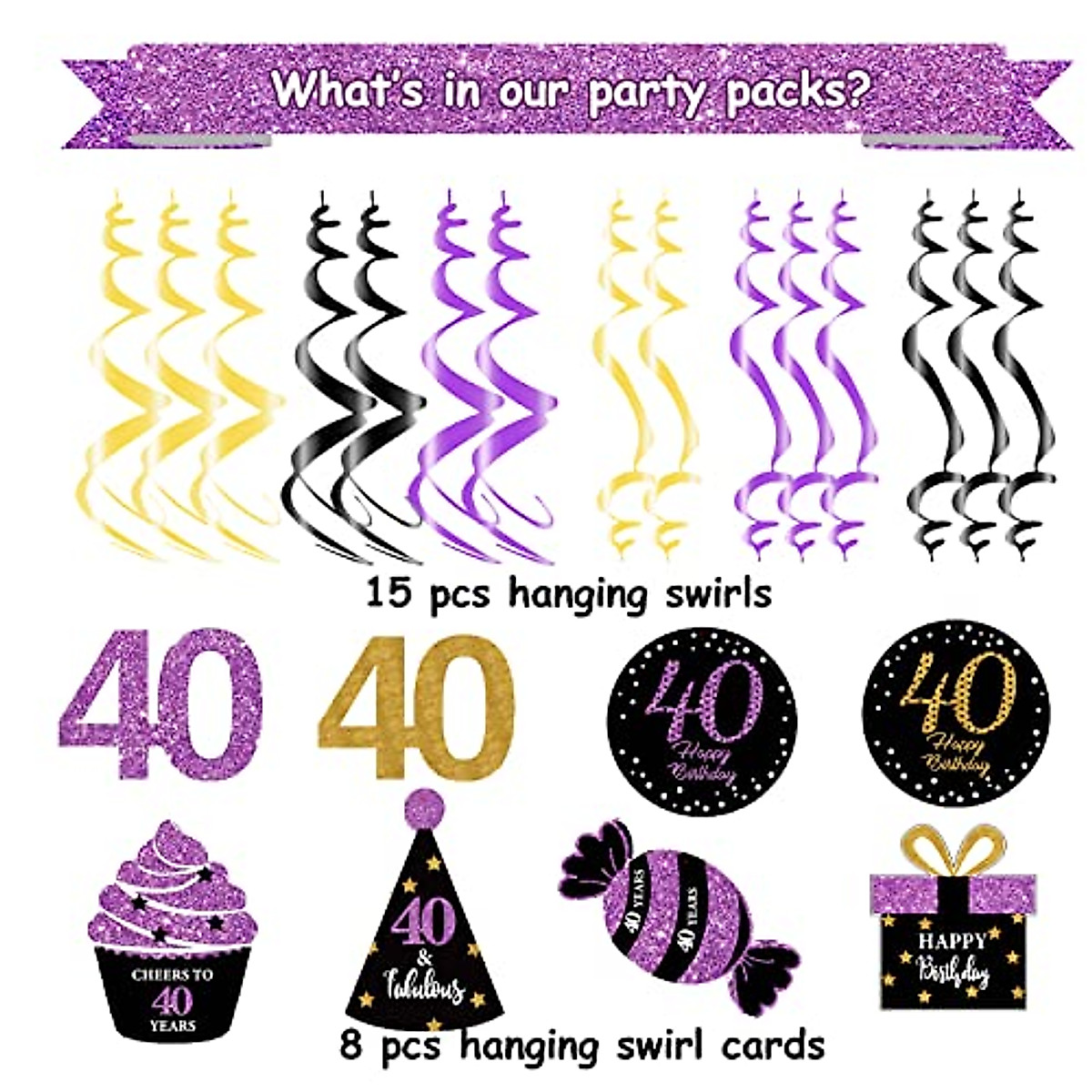 40th Birthday Decorations for Women Purple Black Gold 40th Birthday Party Hanging Decor – Women 40th Birthday Party Decorations
