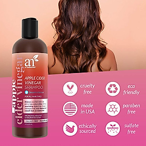 Artnaturals Apple Cider Vinegar Shampoo – (12 Fl Oz / 355ml) – for All Hair Types - Plant Base Blend - Coconut Oil and Vitamin E for Split Ends, Shine, Stronger and Smoother
