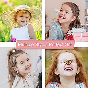 DEVIENG Clip On Earrings, 32 Pairs Hypoallergenic Clips Earrings Sets Suitable for Ages 4-12 Little Girls, Cute Small Clips On Earrings Jewelry Gifts Set