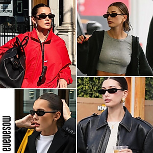 mosanana Elongated Narrow Cat Eye Sunglasses for Women Trendy Fashion Cute Cool Stylish Skinny Oval Black Small 90s 2024 Tiny Petite MS52357