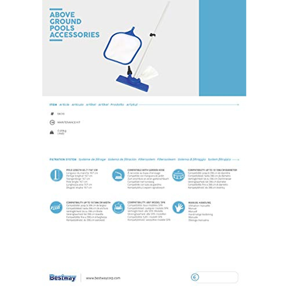 Flowclear Above Ground Pool Maintenance Kit | Features Vacuum and Leaf Skimmer Heads