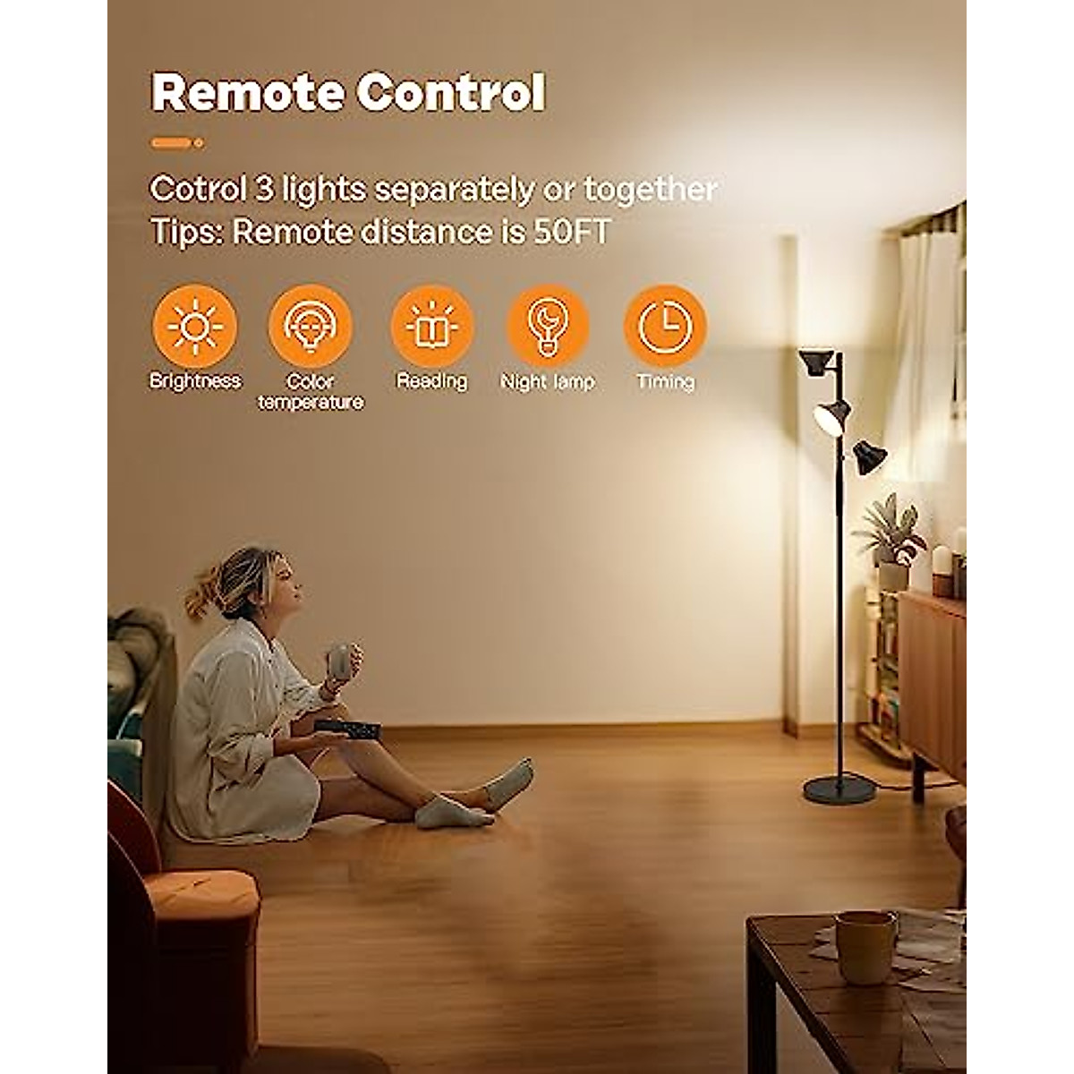 SIBRILLE [Upgraded] LED Floor Lamp, 36W Dimmable Standing Lamp with Remote & Touch Control, 2700K-6500K, Modern Tree Floor Lamp with 3 Rotatable Lights, Floor Lamps for Living Room, Bedroom, Office