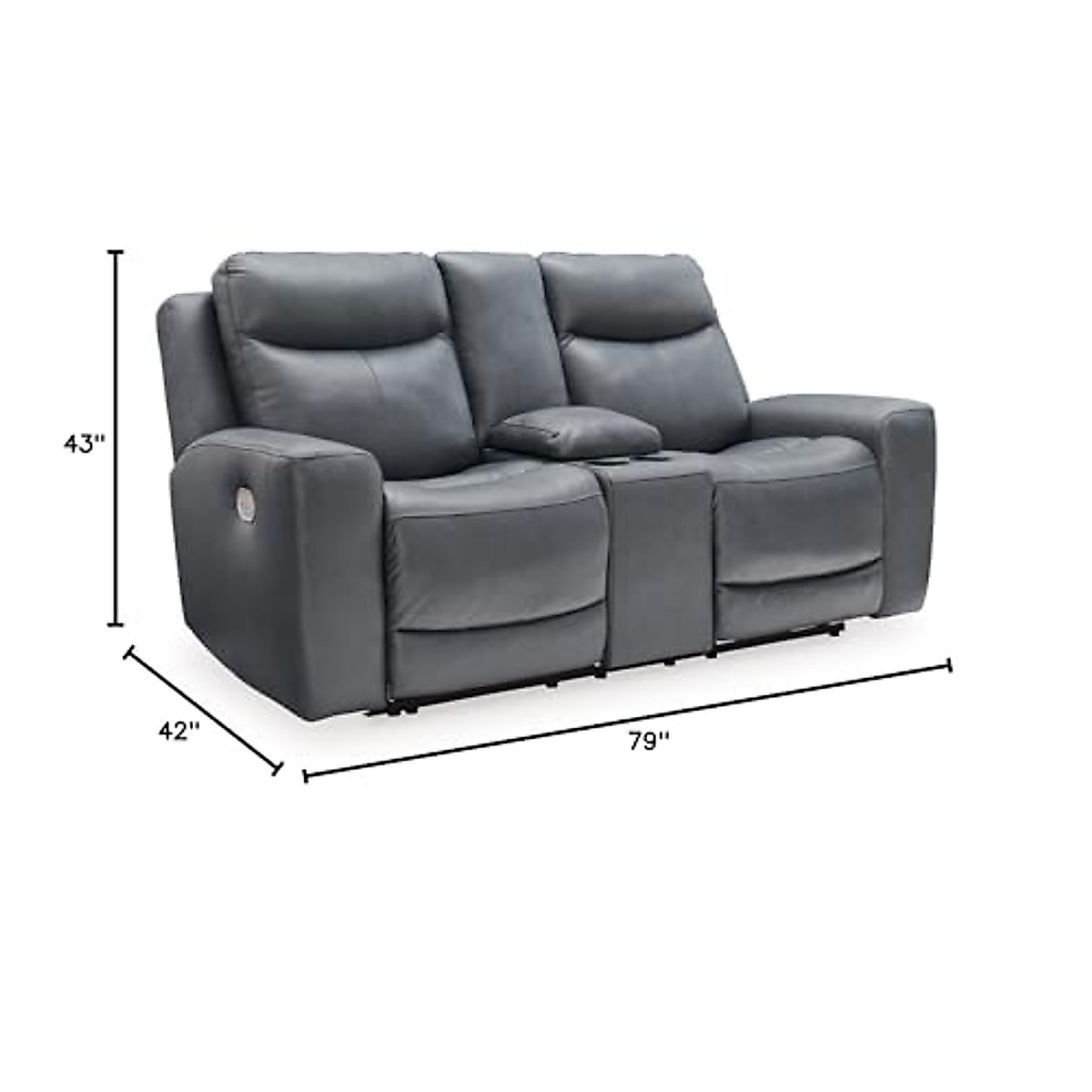 Signature Design by Ashley Mindanao Modern Leather Match Upholstered Power Reclining Loveseat with Console, USB Ports and Cup Holders, Gray