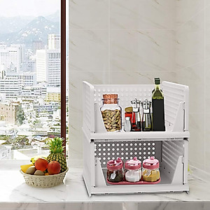 jocabo Folding Wardrobe Storage Box 4-Pack Plastic Drawer Organizer Stackable Shelf Baskets Cloth Closet Containers Bin Cubes,Home Office Bedroom Laundry Fold Pull Out Dividers for Clothes,Toys White