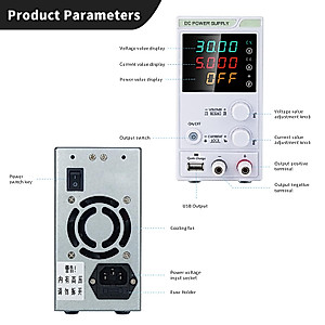 Luckyrao DC Power Supply Adjustable Variable Regulated Power Supply, High Precision Digital Switching Power Supply, with USB Charging Interface， with Encoder knob Adjustment (30V5A)